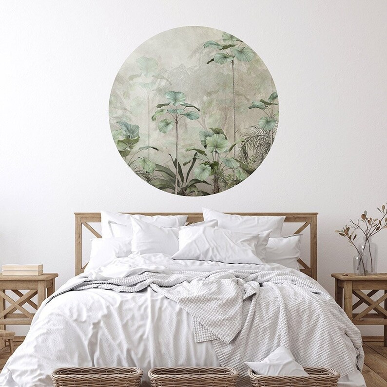 Circle Wall Decal, Circle Wall Sticker, Tropical Leaves Wall Decal ...