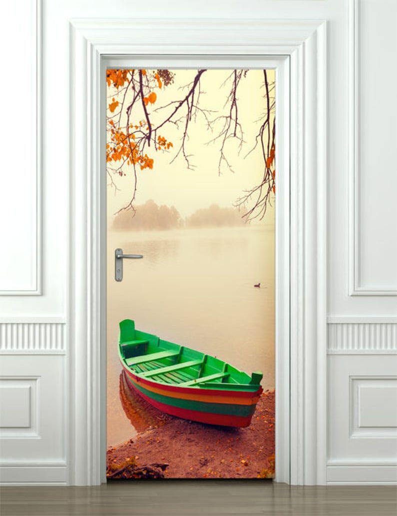 Wooden Boat Wall Sticker Door Sticker Lake View Door Etsy