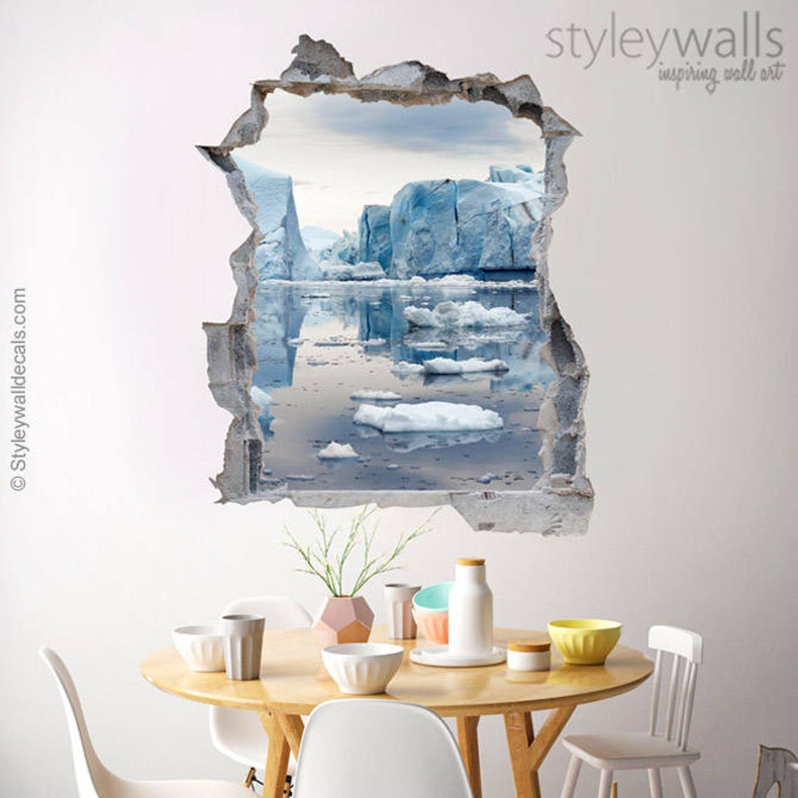 Iceberg Wall Decal Mural, Iceberg Mural, Hole in the Wall 3d Effect ...