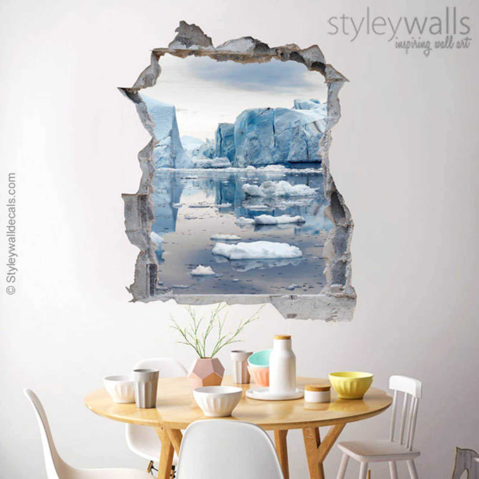 Iceberg Wall Decal Mural, Iceberg Mural, Hole in the Wall 3d Effect ...