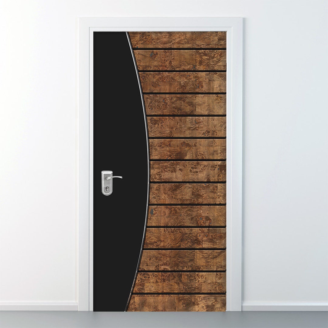 Door Mural, Door Sticker, Wood With Black WOOD 102, Wood Door Decal ...