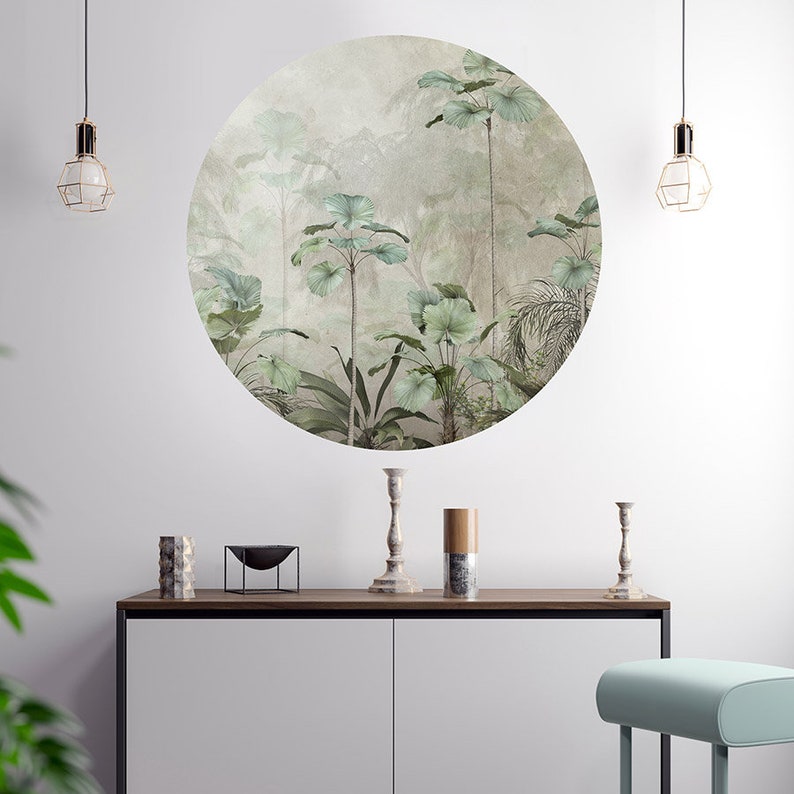Circle Wall Decal, Circle Wall Sticker, Tropical Leaves Wall Decal ...