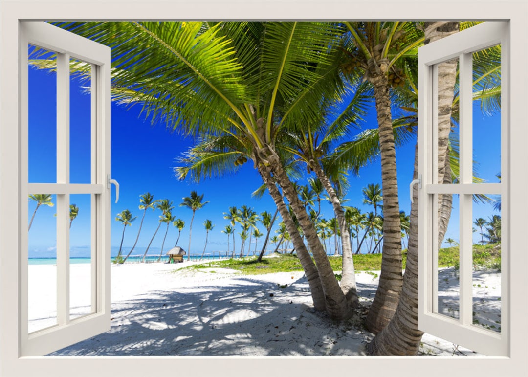 Tropic Beach View, Sea Wall Mural, Sea Shore Wall Sticker, Tropical ...