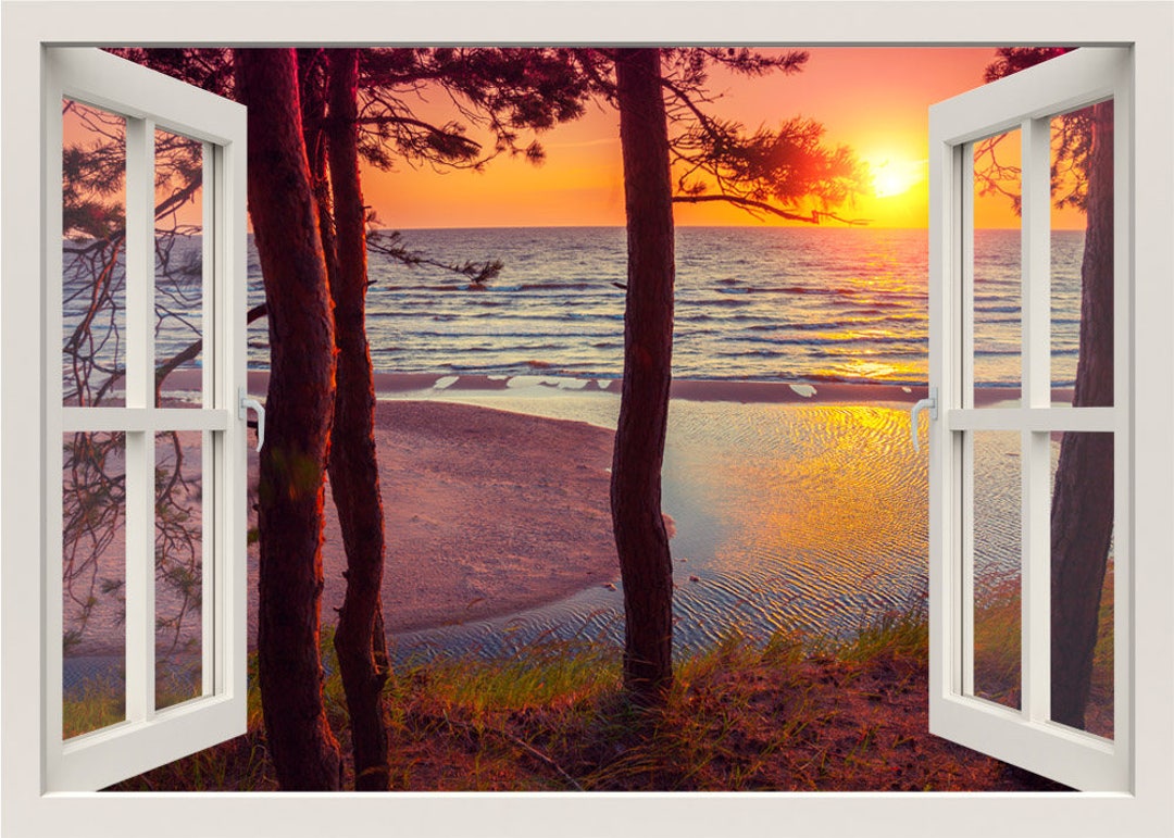 Sunset Wall Decal, Beach Wall Decal, 3d Window Wall Decal, Sunset View ...