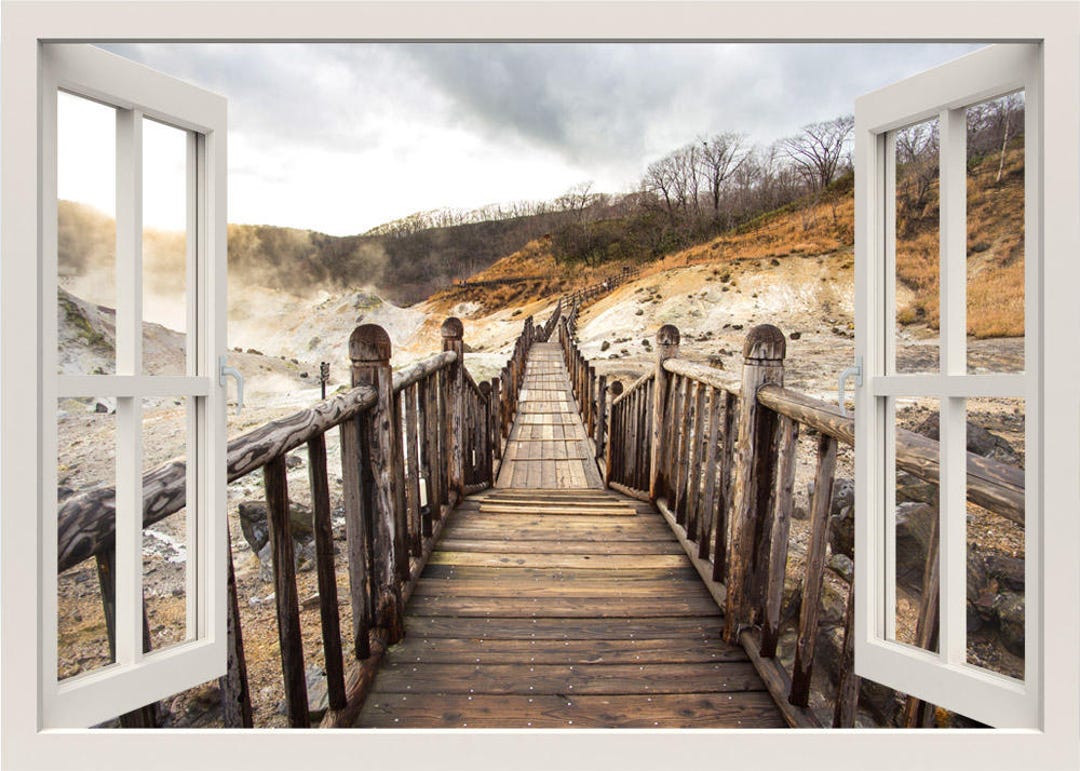 Wooden Bridge Wall Decal, Bridge Wall Sticker, 3d Window View Nature ...