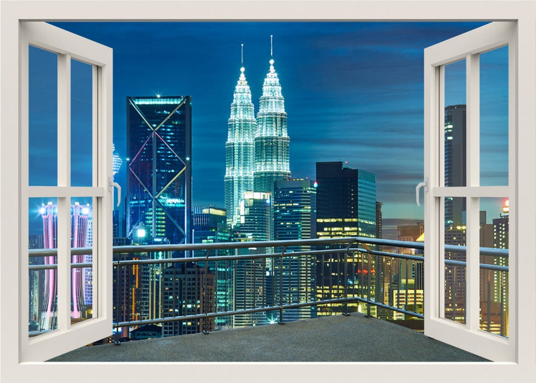 Modern City at Night Wall Decal, Kuala Lumpur Night View Wall Decal, 3d ...