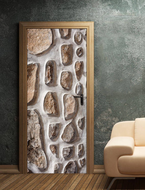 Stones Wall Decal Door Mural Stones Door Wallpaper Home | Etsy