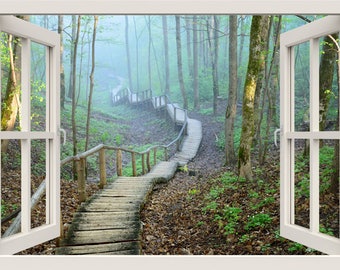 Forest Wall Decal, 3d Window Wall Decal, Window Frame, Nature Wall ...