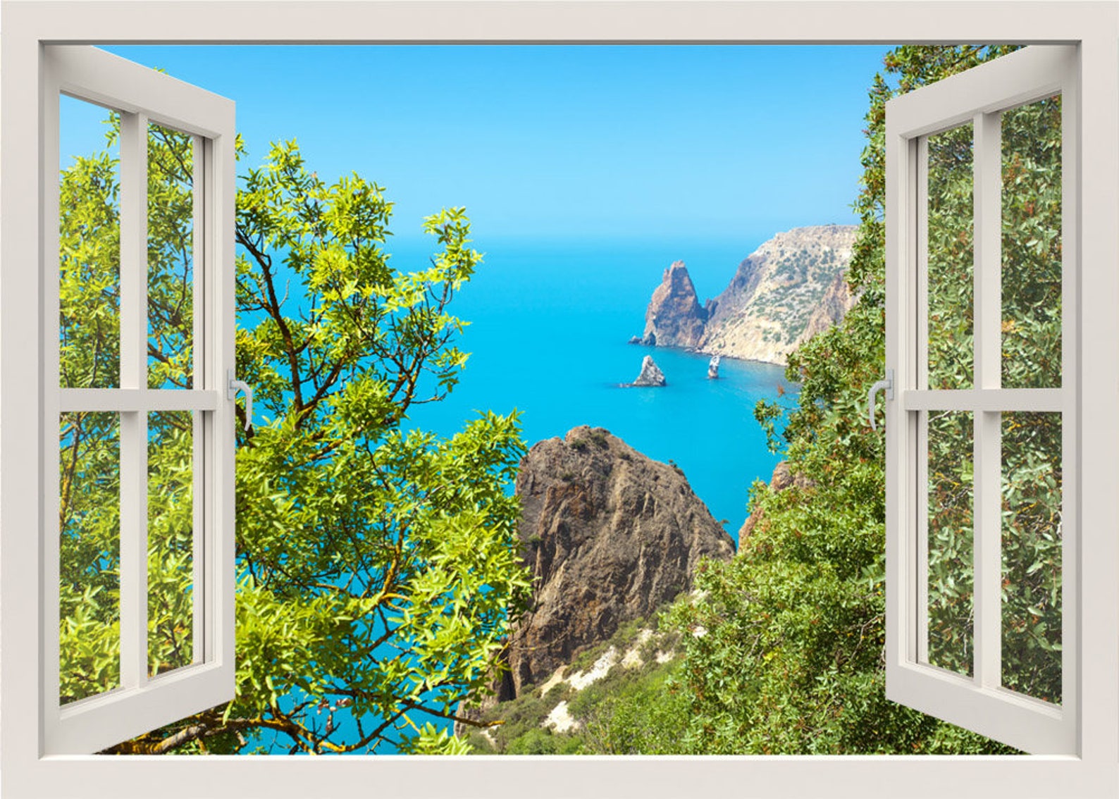 Sea View Wall Decal Mural 3d Window View Wall Decal Tropic - Etsy