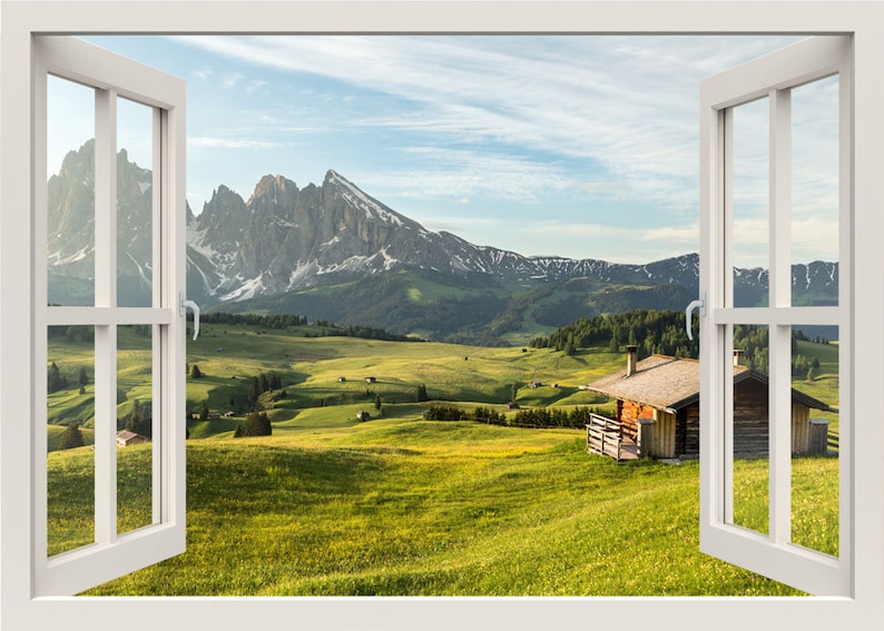 Landschap Bergen Uitzicht Muur Decal, 3d Raam Muur Decal, Bergen Muur ...