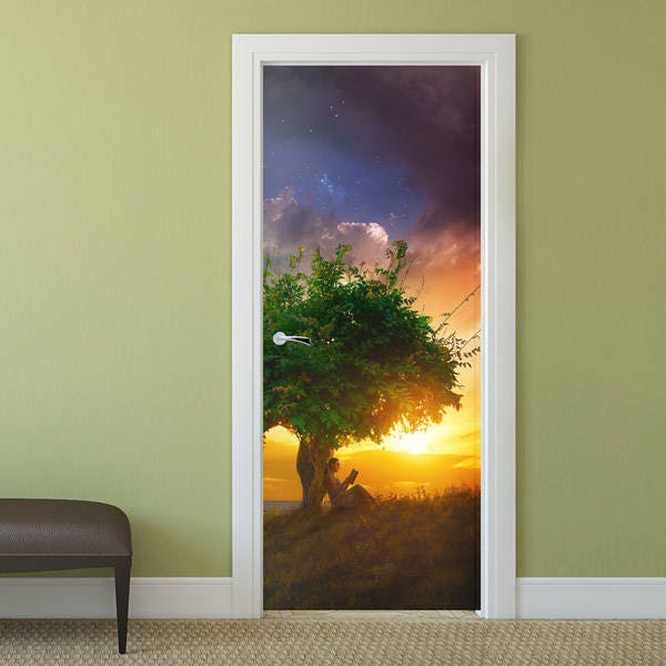 Tree at Sunset Wall Decal, Door Sticker, Door Wallpaper, Tree Wall ...