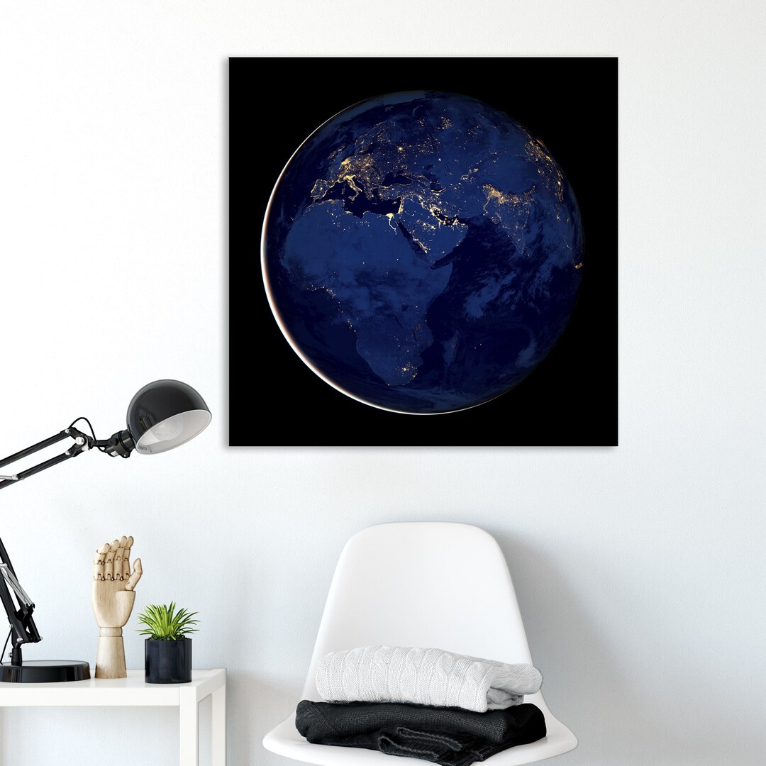 Earth Night View Satellite Image Stretched Canvas Print, World Map ...