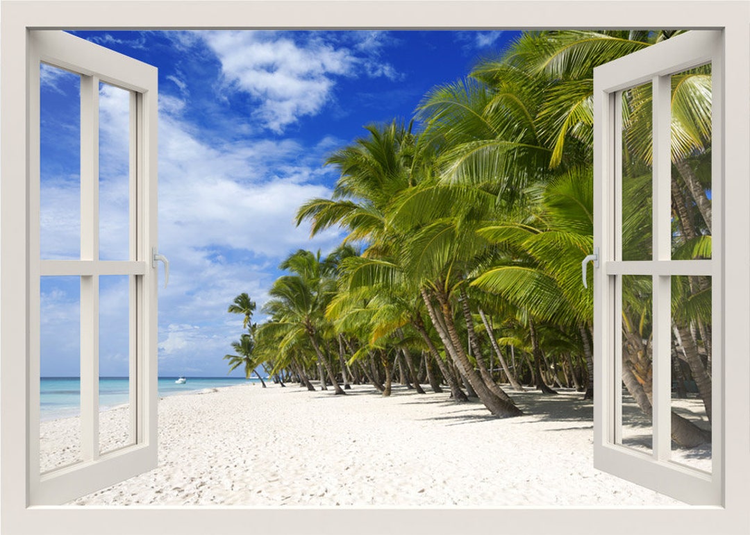 3d Window Wall Decal Wall Sticker, Beach Wall Decal, Palm Trees Window ...