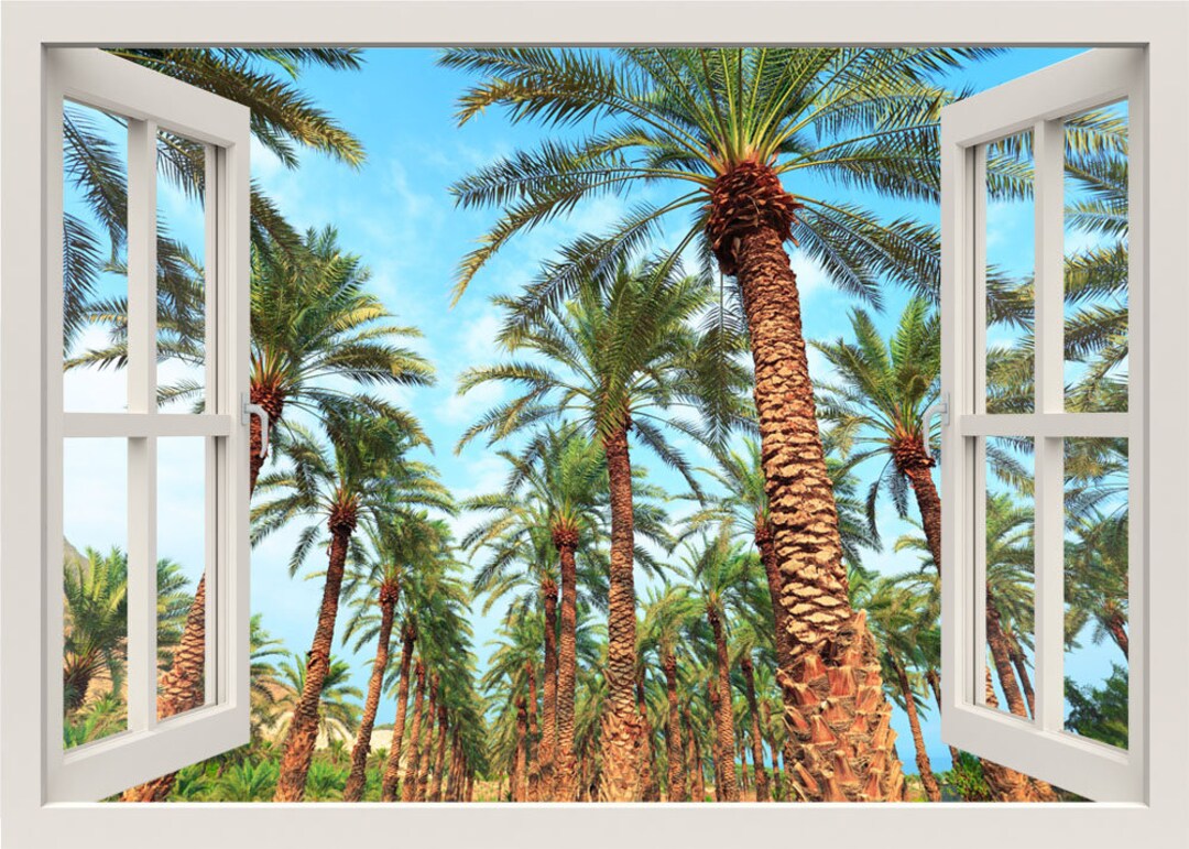 Tropical Beach Wall Decal, Palm Trees Wall Decal, 3d Window Wall Decal ...