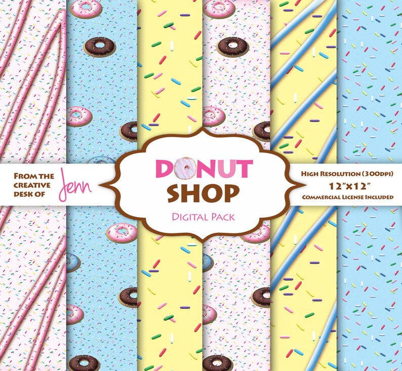 Donut Shop Clipart and Digital Paper Pack Frosted Donuts, Sprinkles ...