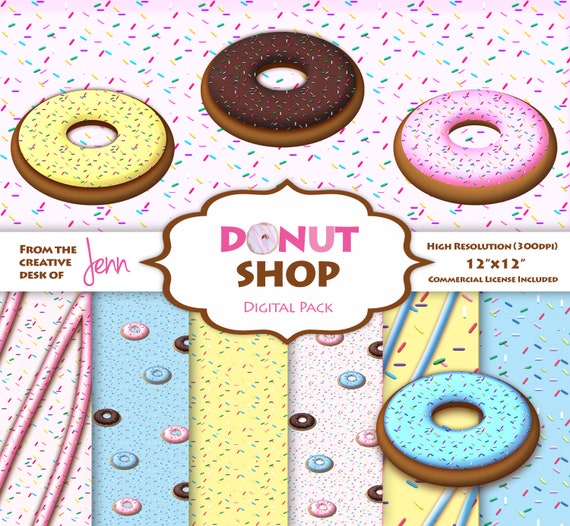 Donut Shop Clipart and Digital Paper Pack Frosted Donuts | Etsy