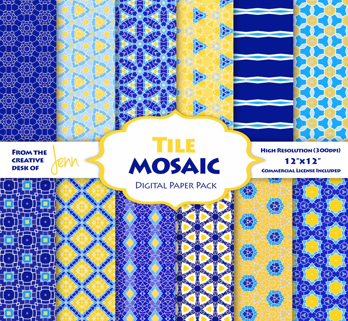 Tile Mosaic Digital Paper Pack | Authentic Tile Custom Tile Patterns ...