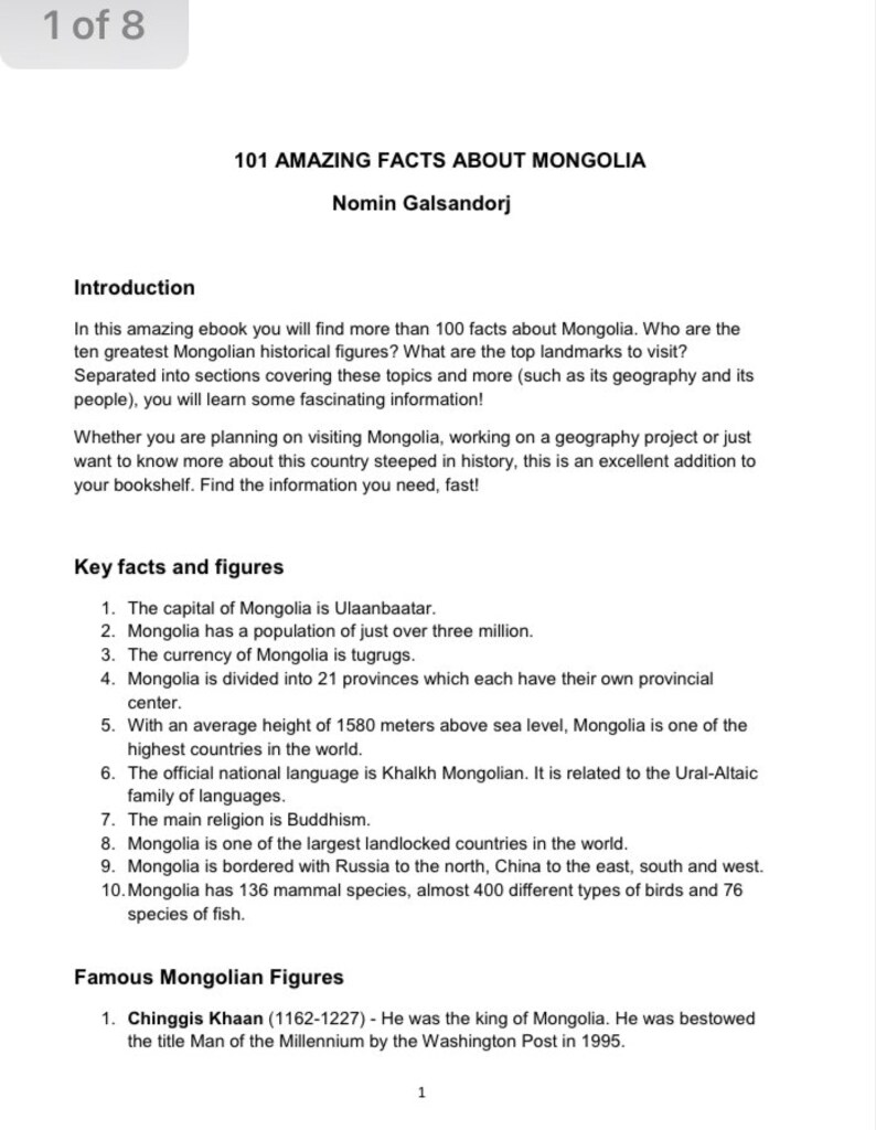 101 Amazing Facts About Mongolia - Etsy
