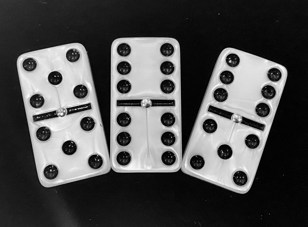 White Pearl Marble Finish Double 6 Spinner Domino Set Glossy ...