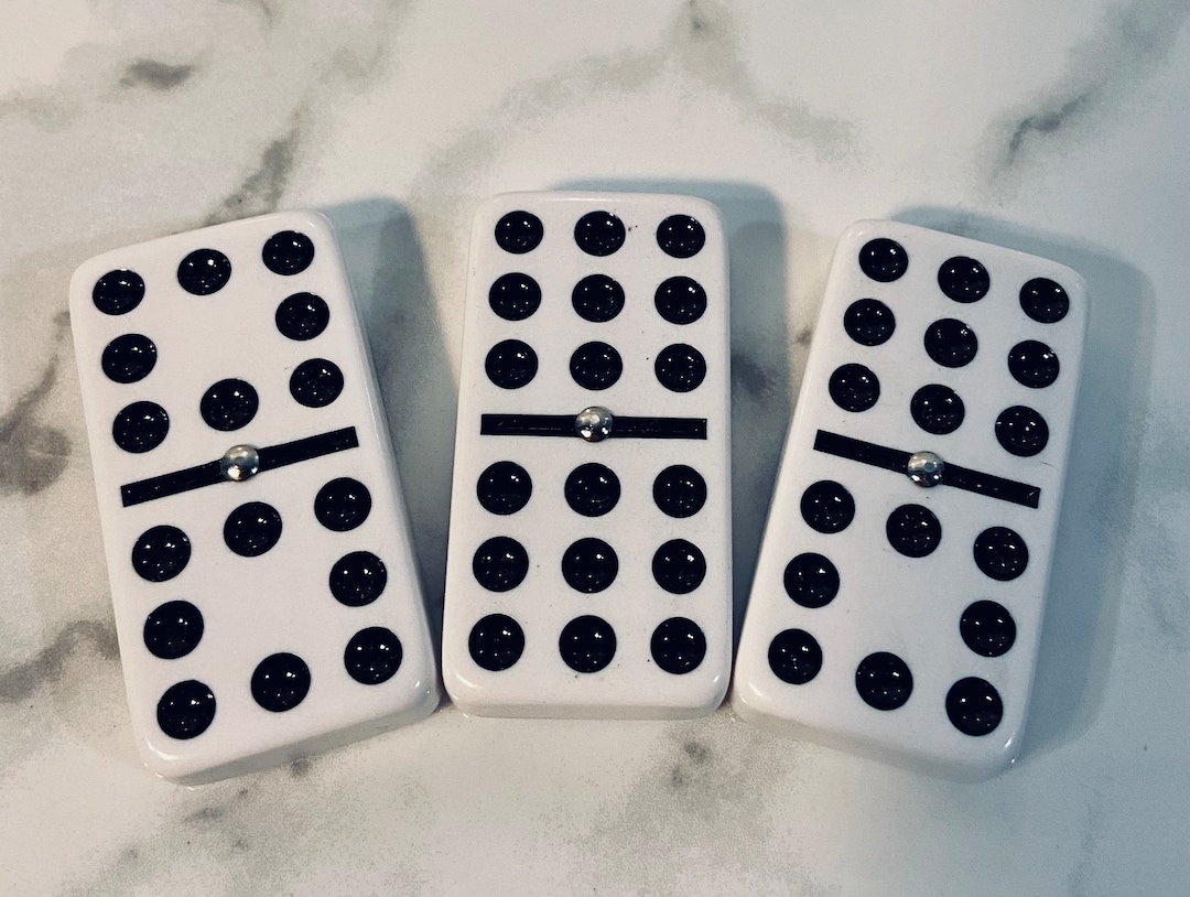 Double 9 Spinner White Dominoes Black Dots Chickenfoot Domino Set - Etsy