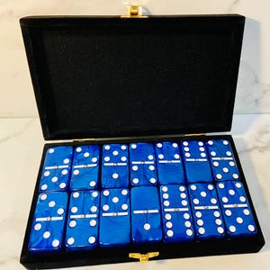 Candy Paint Marble Finish Double 6 Blue & White Spinner Domino Set ...