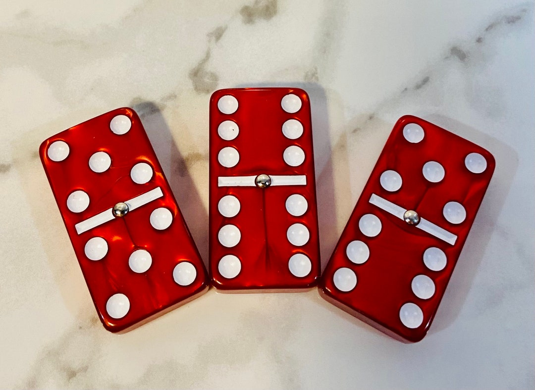 Candy Paint Marble Domino Set: Red & White Double Six, Gloss Bones - Etsy