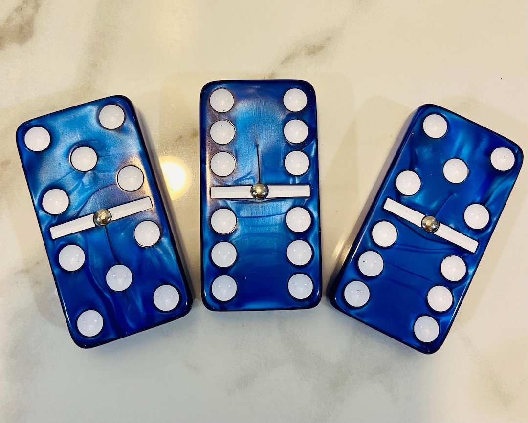 Candy Paint Marble Finish Double 6 Blue & White Spinner Domino Set ...
