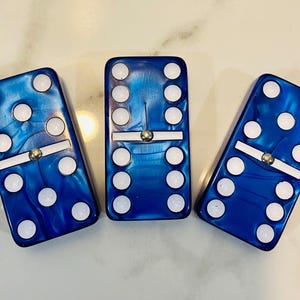 Candy Paint Marble Finish Double 6 Blue & White Spinner Domino Set ...