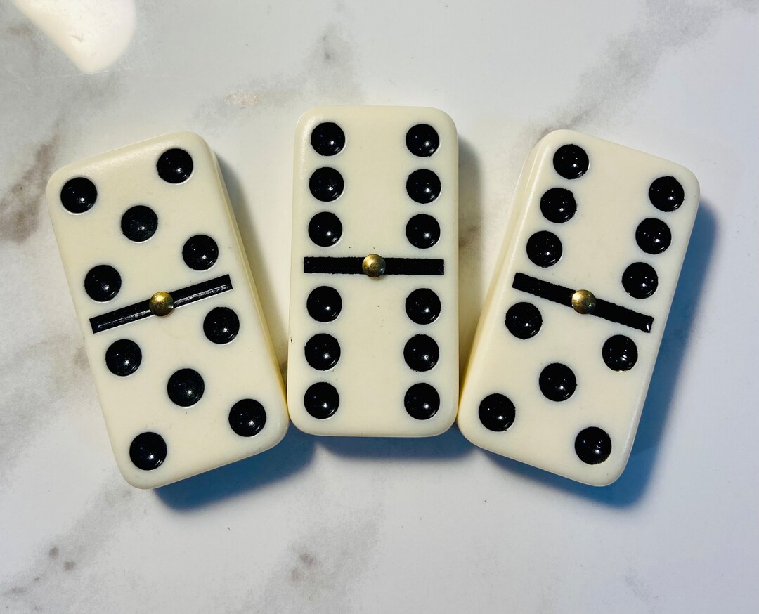 Vintage Antique Style Double 6 Spinner Dominoes Ivory Color Black Dots ...