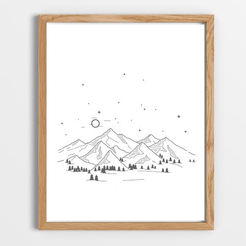 Line Art Landscape Printable Art Cute Nature Drawing | Etsy