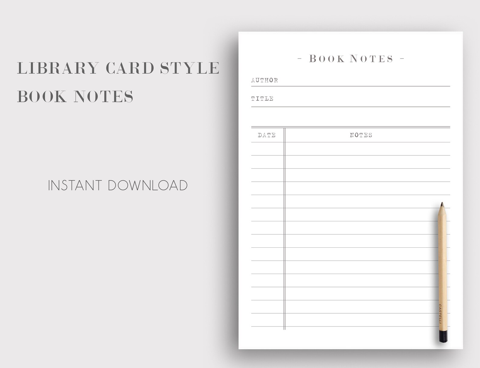 Printable Book Notes Library Card Style Printable Book Notes Printable ...