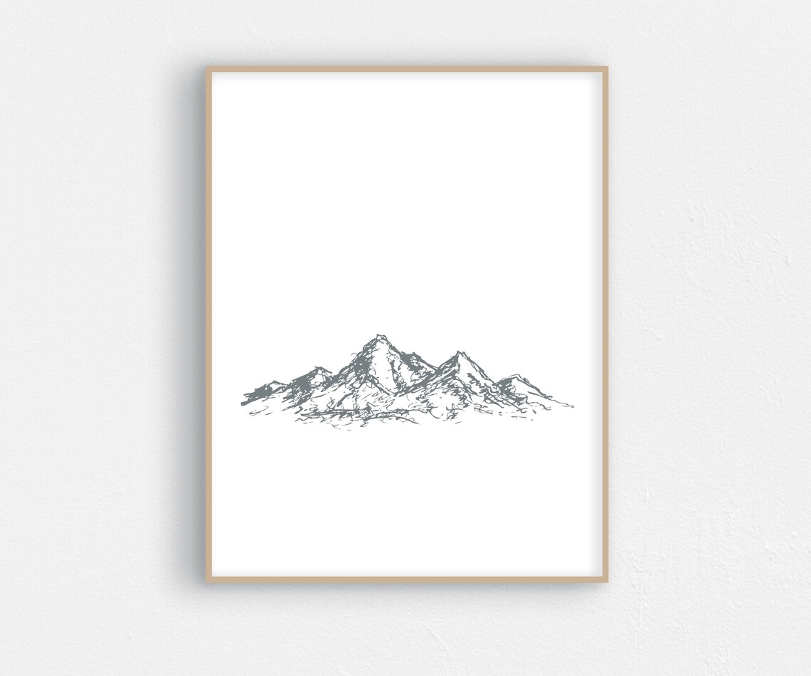 Printable Mountain Drawing Art - Printable Mountain Art - Hand Drawn ...
