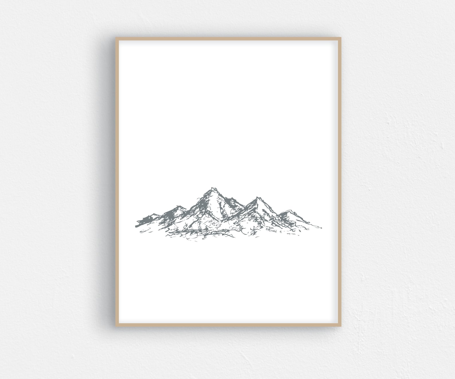 Printable Mountain Drawing Art - Printable Mountain Art - Hand Drawn ...