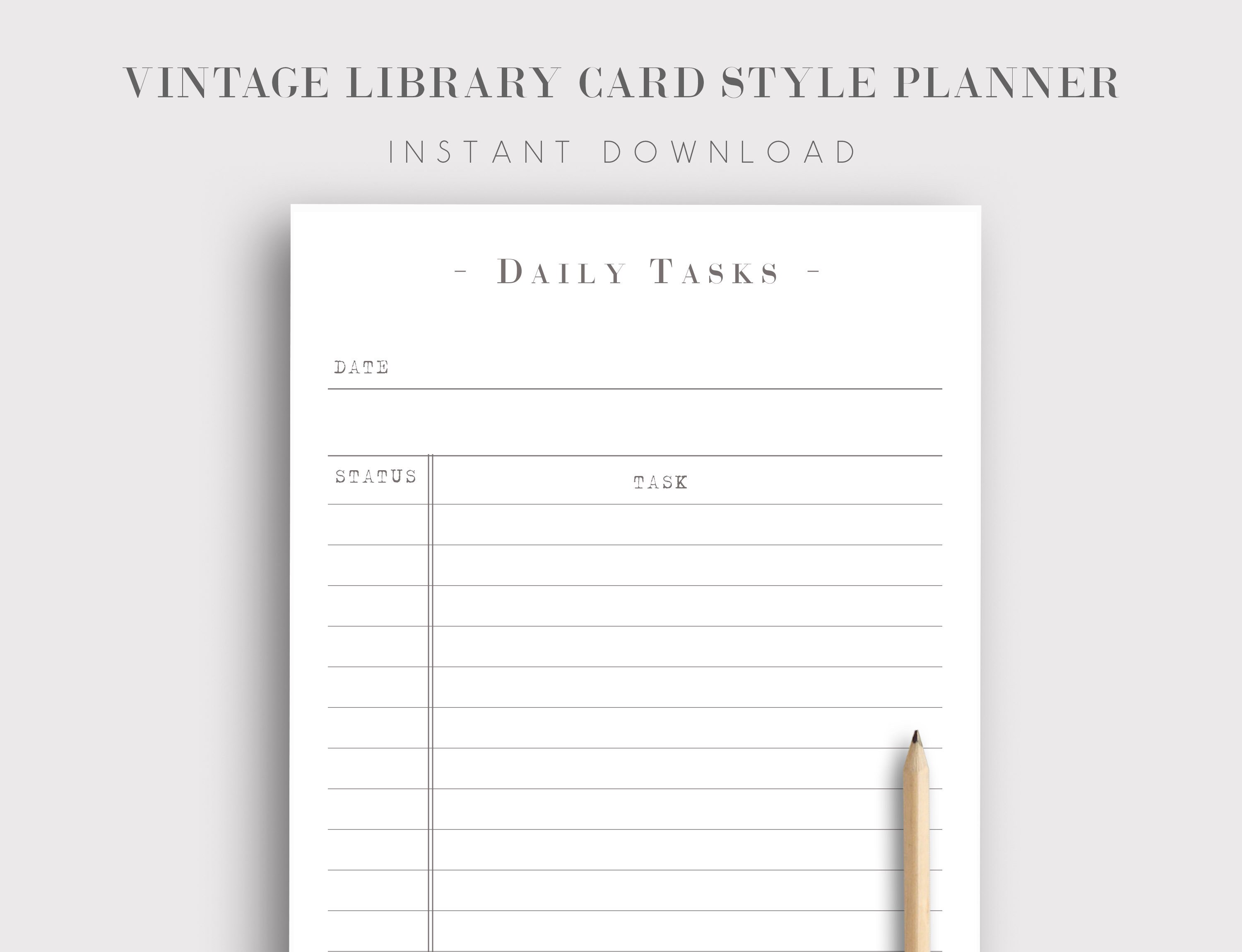 Printable Daily Tasks Page - Planner Sheet - Library Card Style ...
