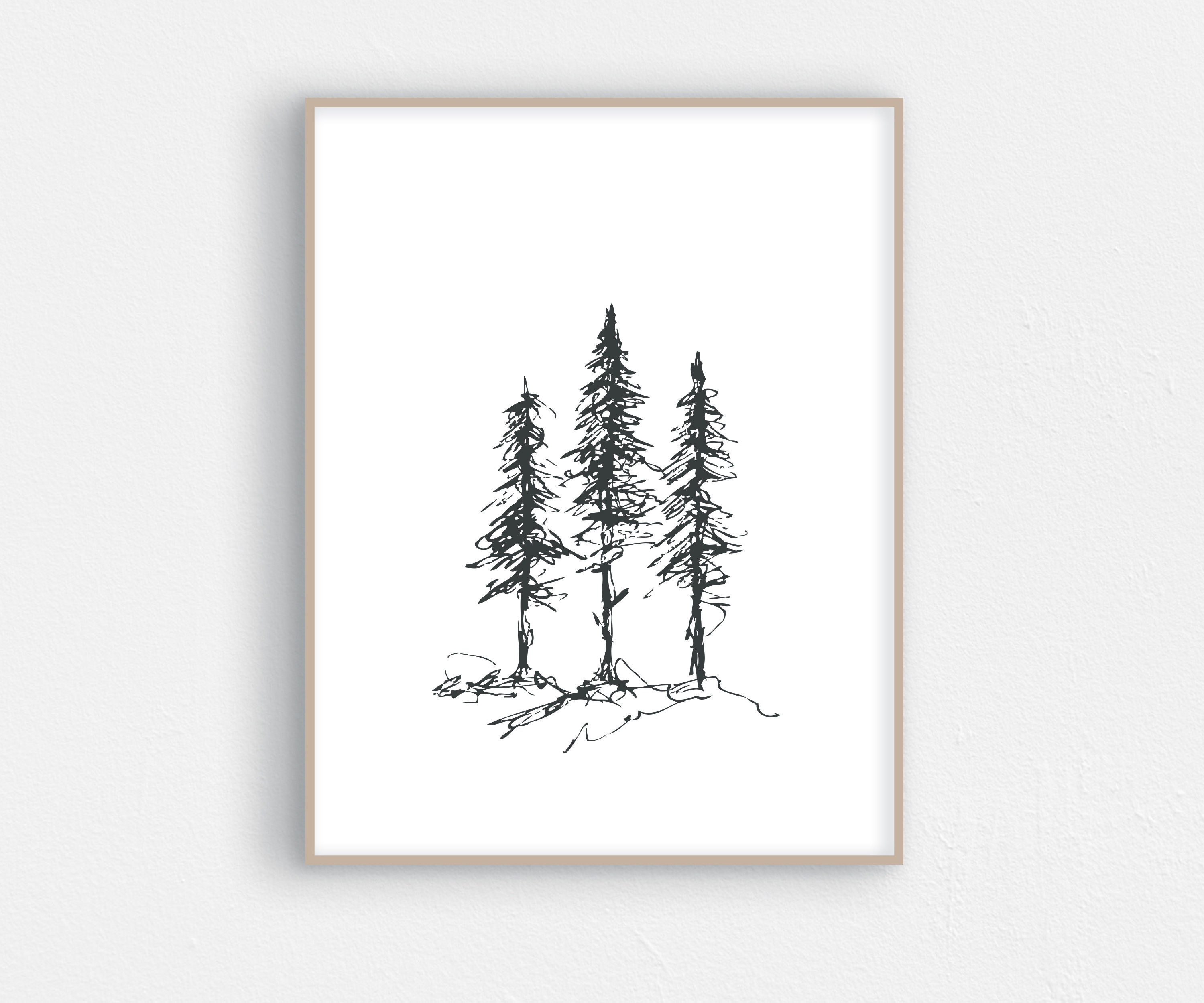 Printable Art With Hand Drawn Pine Trees - Sketch Style Drawing- Pines ...