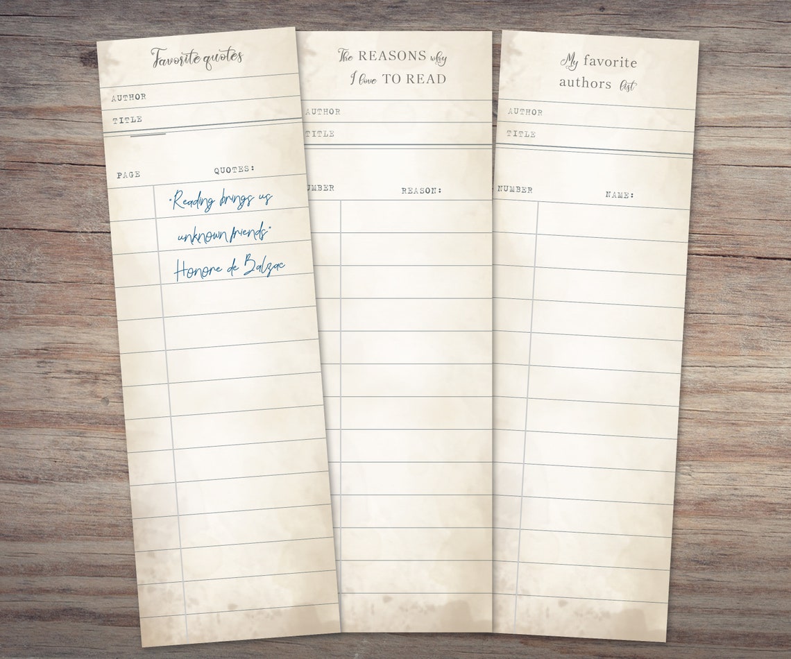 Printable List Bookmarks / Vintage Library Card Bookmarks / - Etsy