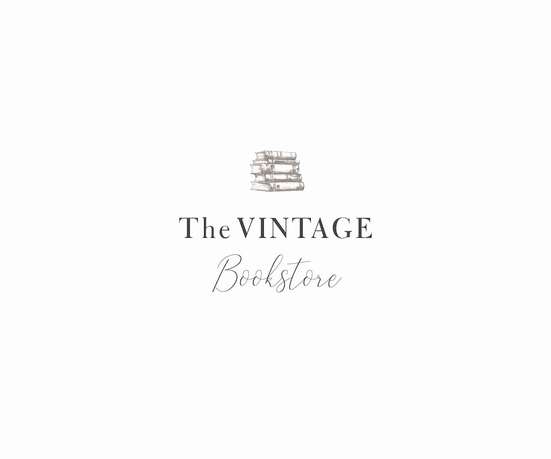Book Logo - Vintage Bookstore Logo - HAND DRAWN - Rustic Logo Design ...