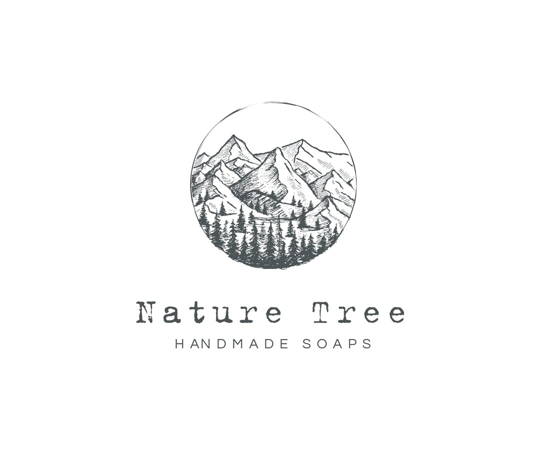 Unique Hand Drawn Nature in a Circle Logo Design - Very Rustic Mountain ...