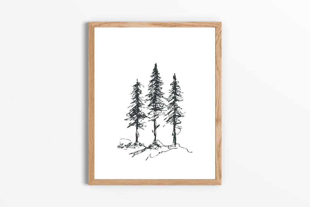 Printable Art With Hand Drawn Pine Trees - Sketch Style Drawing- Pines ...