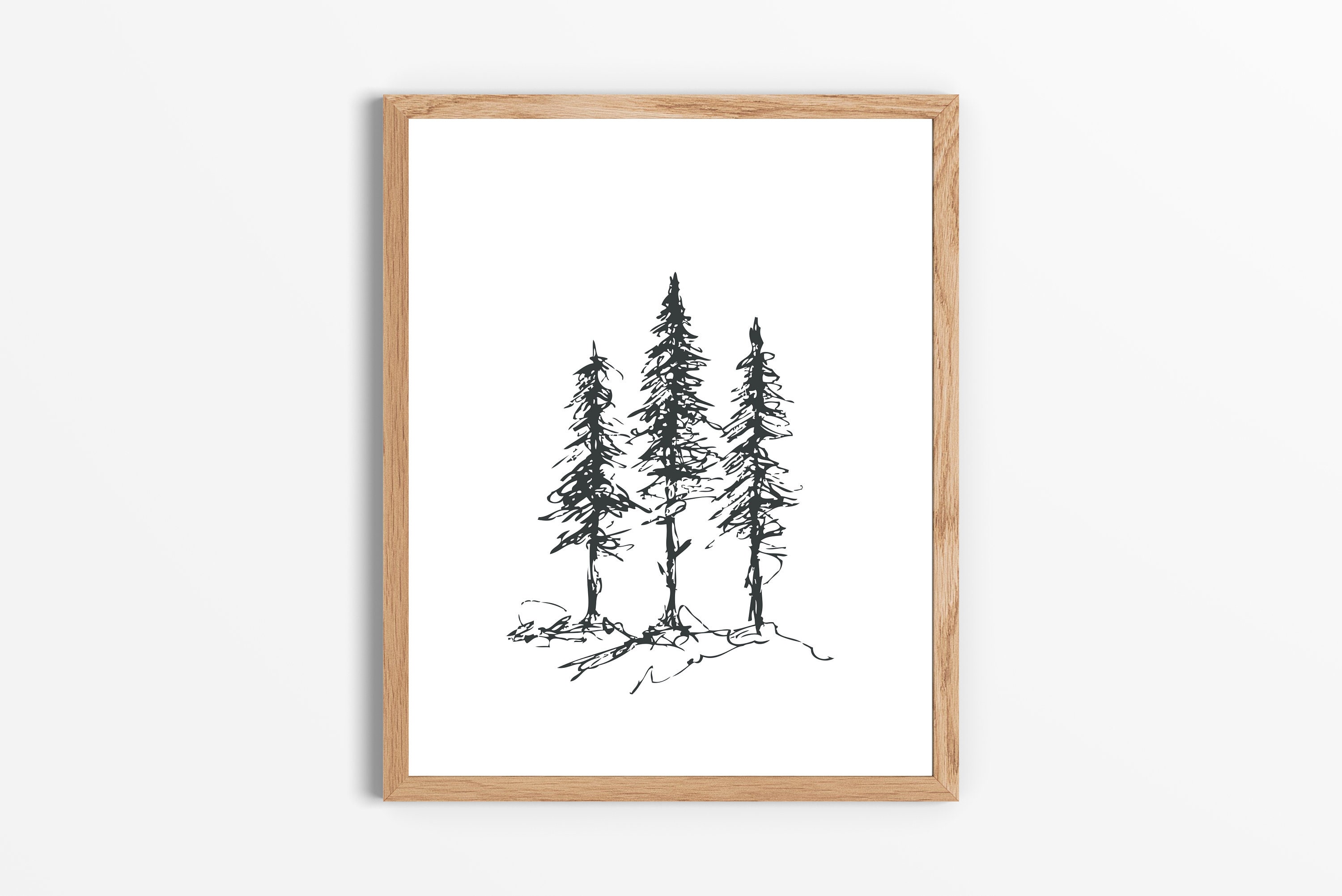 Printable Art With Hand Drawn Pine Trees - Sketch Style Drawing- Pines ...