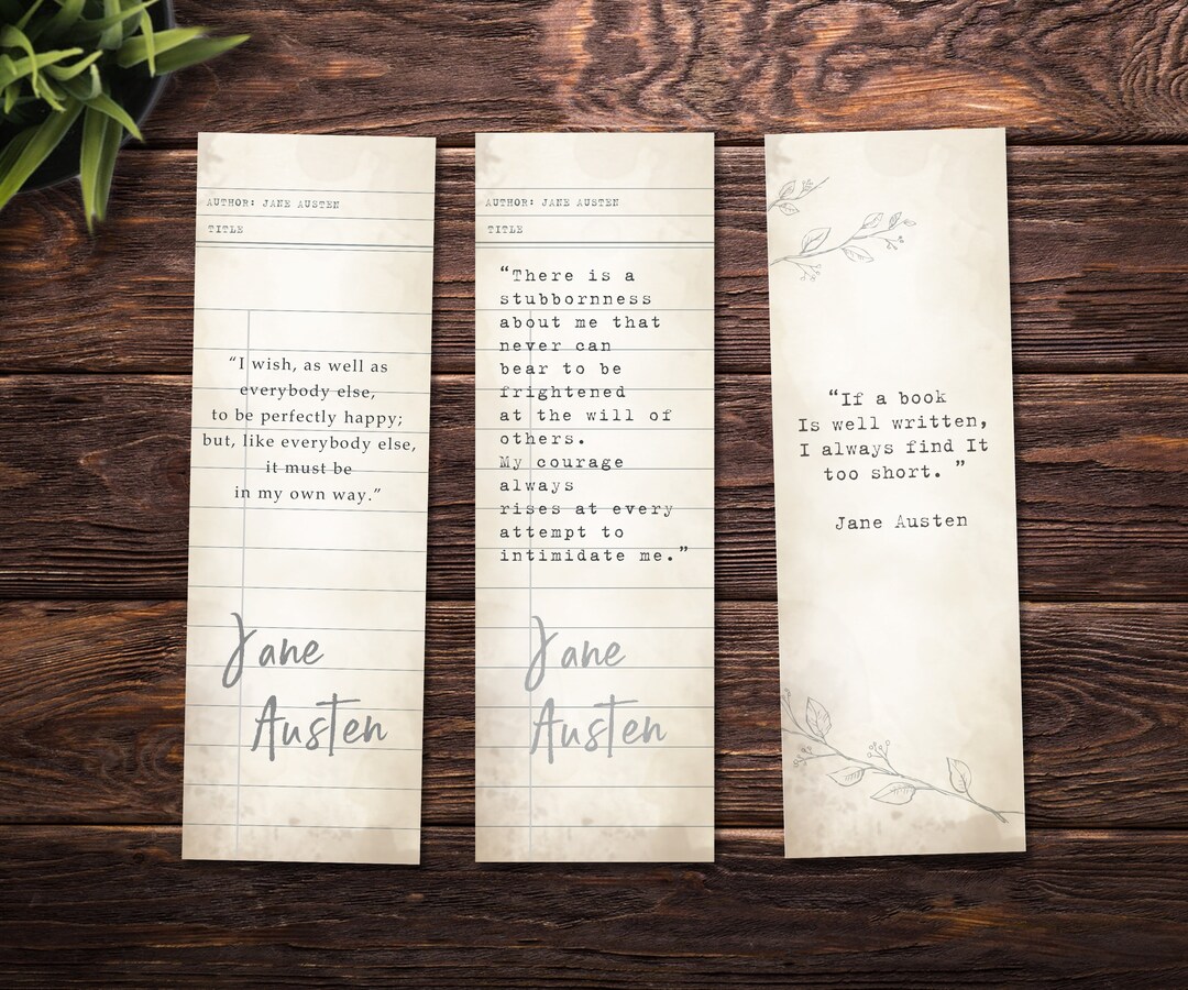 Printable Literature Quotes Bookmarks / Jane Austen Quotes / Vintage ...