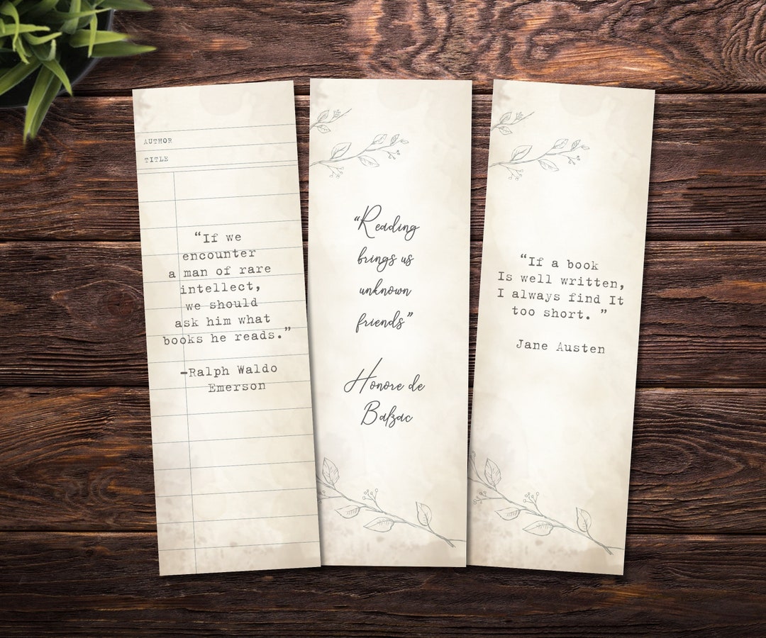 Printable Literature Quotes Bookmarks With Vintage Paper Look and Fairy ...