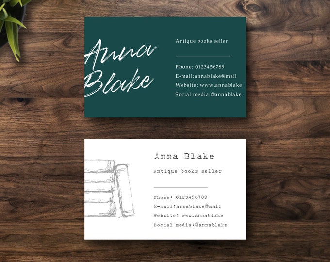 Premade Elegant Business Card Design Book Seller Business Card ...