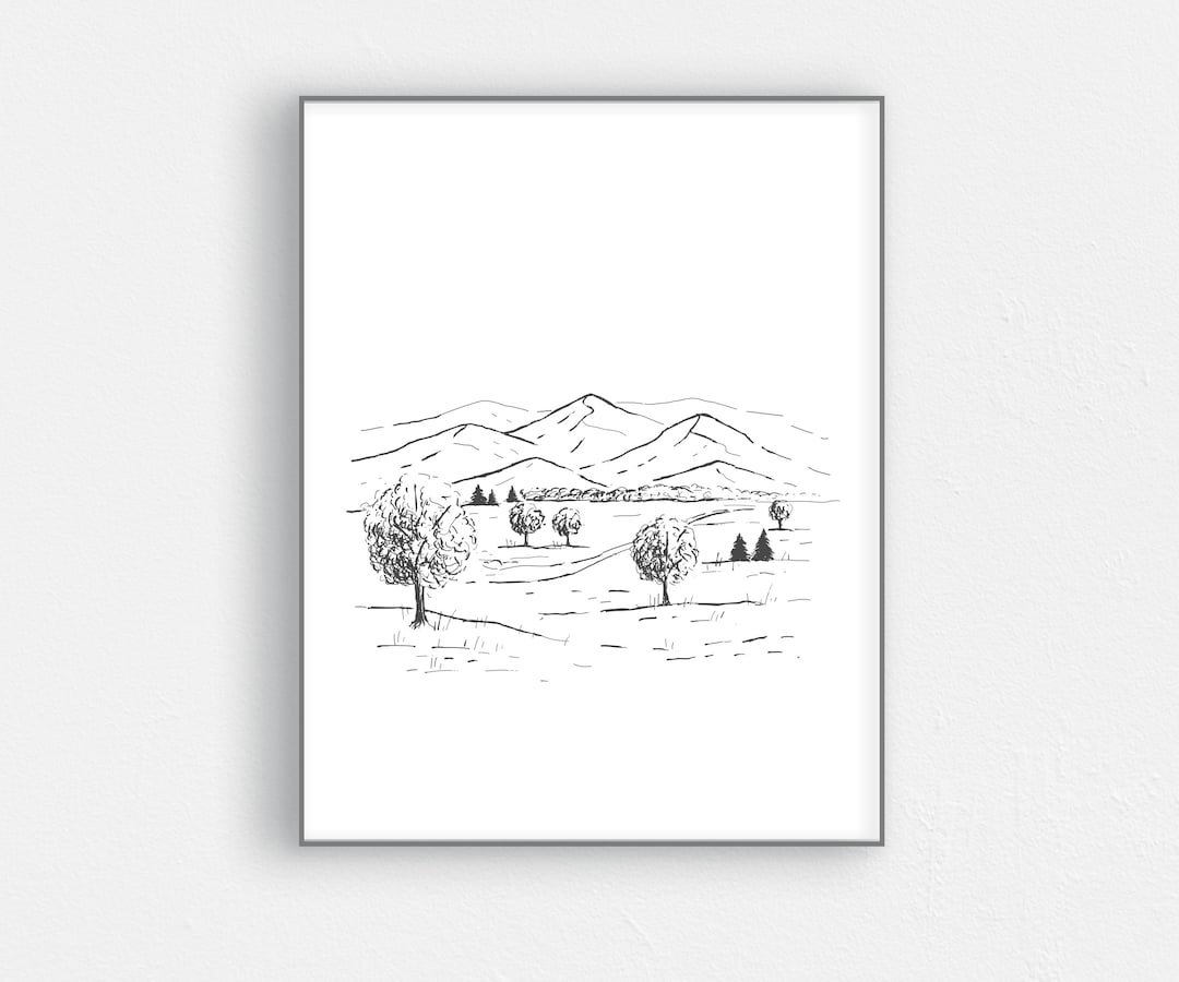 Printable Art - Landscape Drawing in a Sketch Style - Artistic, Unique ...