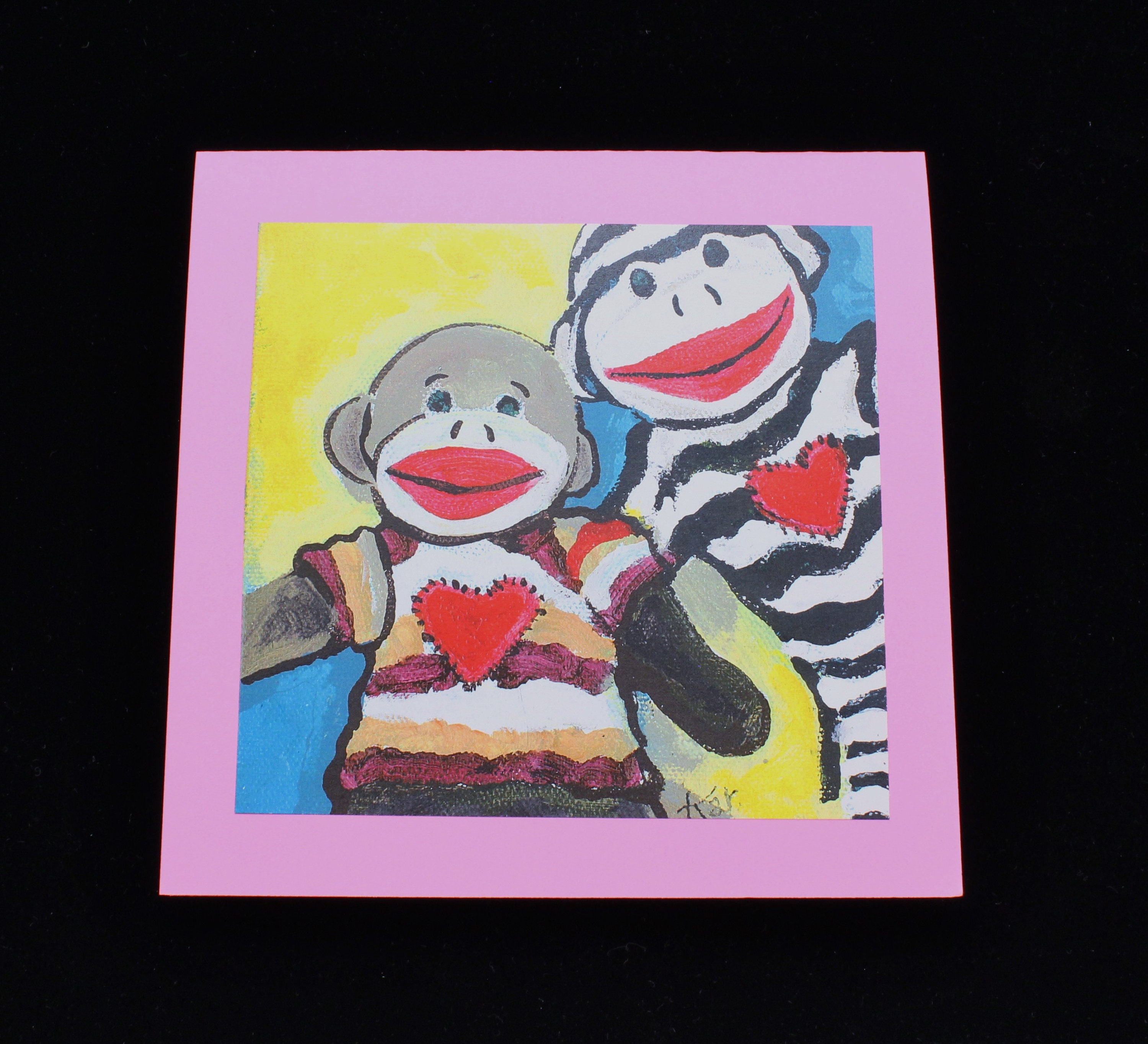 Sock Monkey Selfie Notecards, Handmade Valentine From Acrylic Painting ...