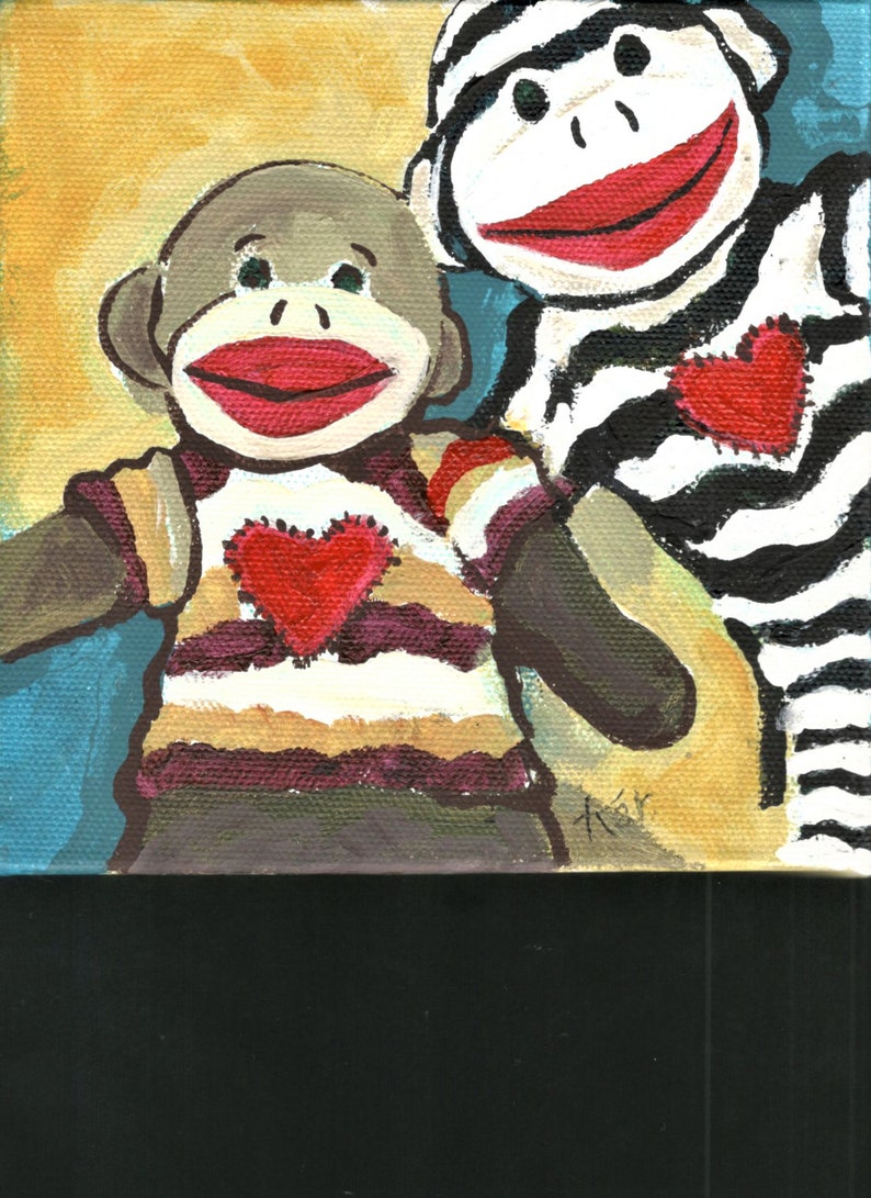 Sock Monkey Selfie Notecards, Handmade Valentine From Acrylic Painting ...