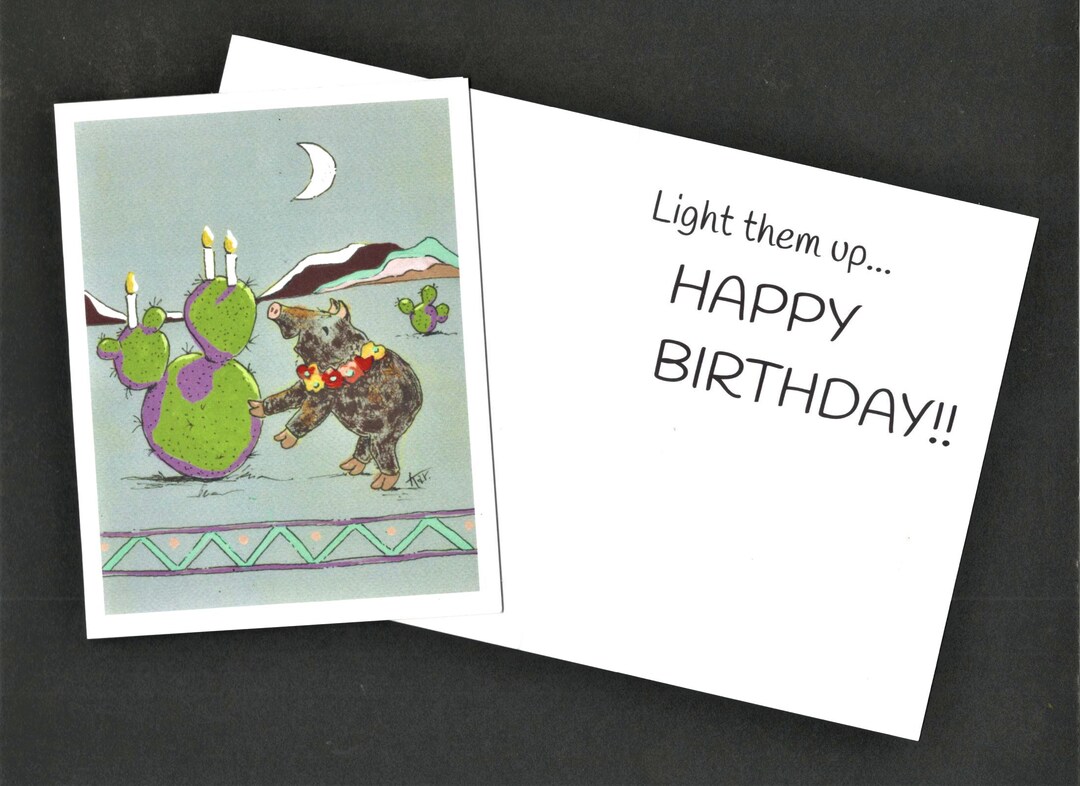 Javelina Birthday Card, Lit up Prickly Pear Cactus, Karlene Voepel ...