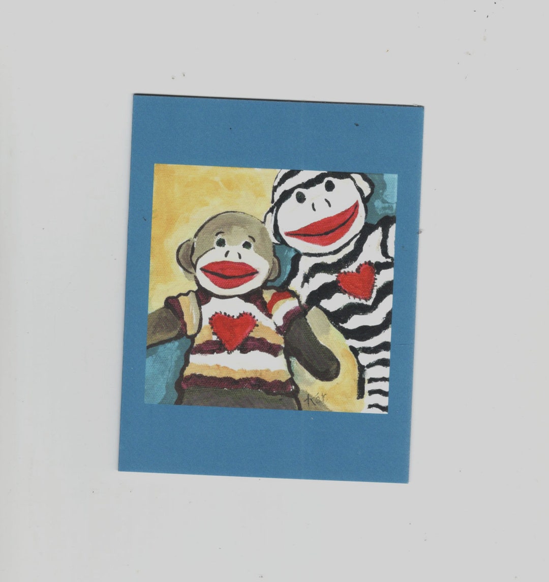 Sock Monkey Selfie Notecards, Handmade Valentine From Acrylic Painting ...