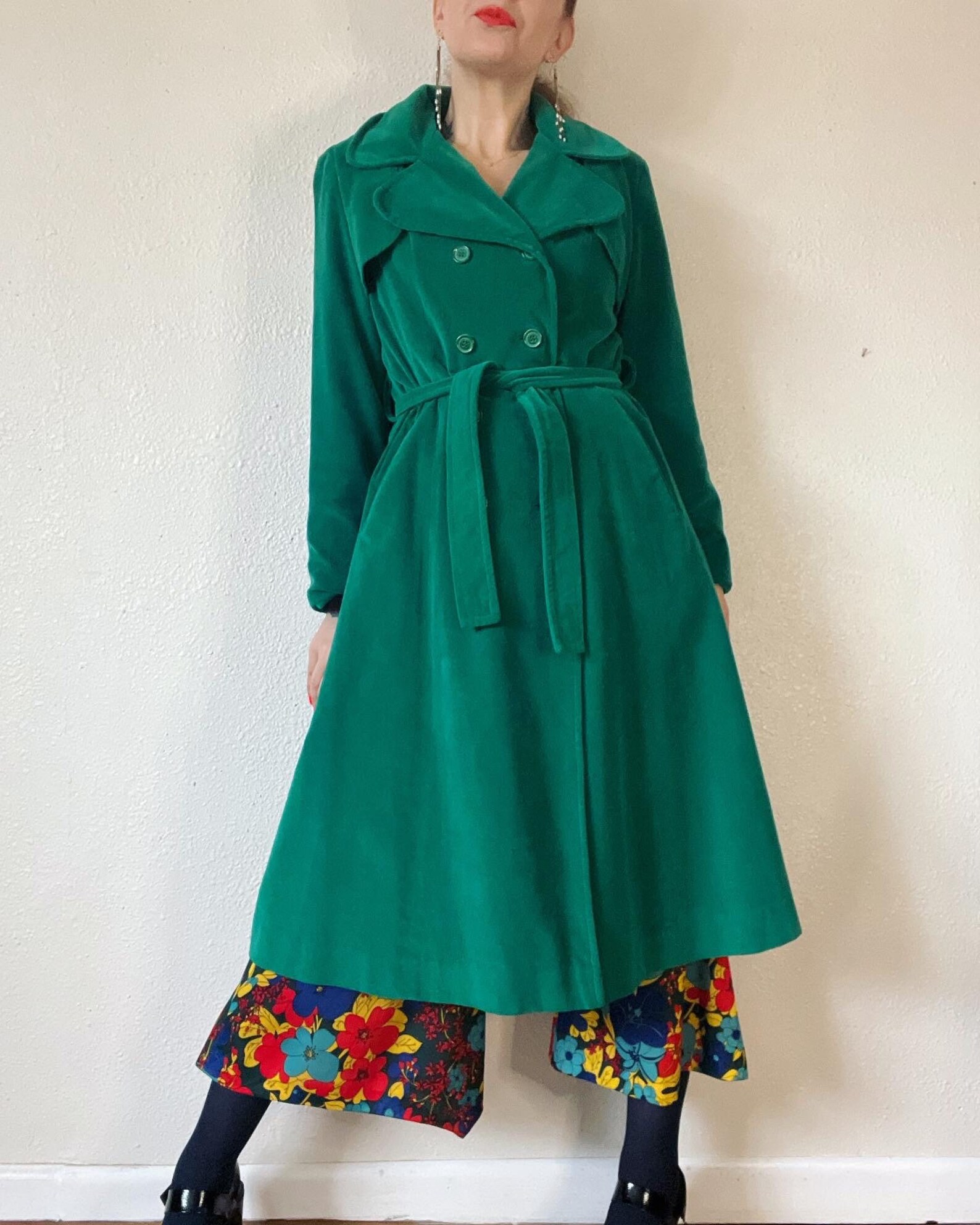 Vintage 1960’s Designer Marguerite Rubel Emerald Green Cotton Velvet ...