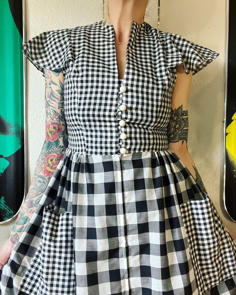 Vintage 1960s Deadstock Black and White Gingham Maxi Sundress With ...
